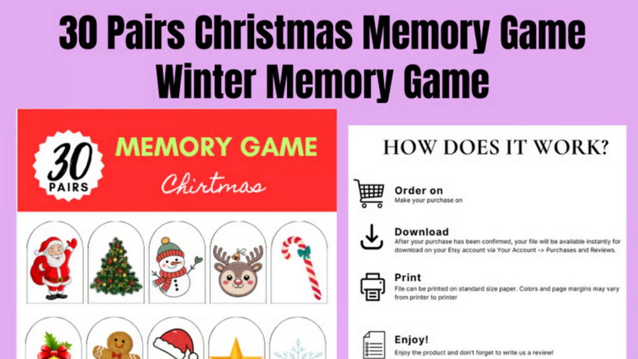 30 Pairs Christmas Memory Game | Winter Matching Game